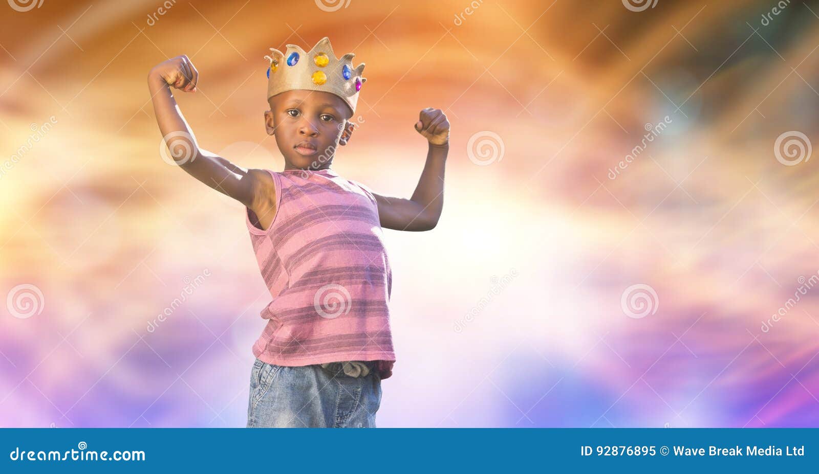 Portrait of Kid Wearing Crown while Flexing Muscles Stock Image - Image ...