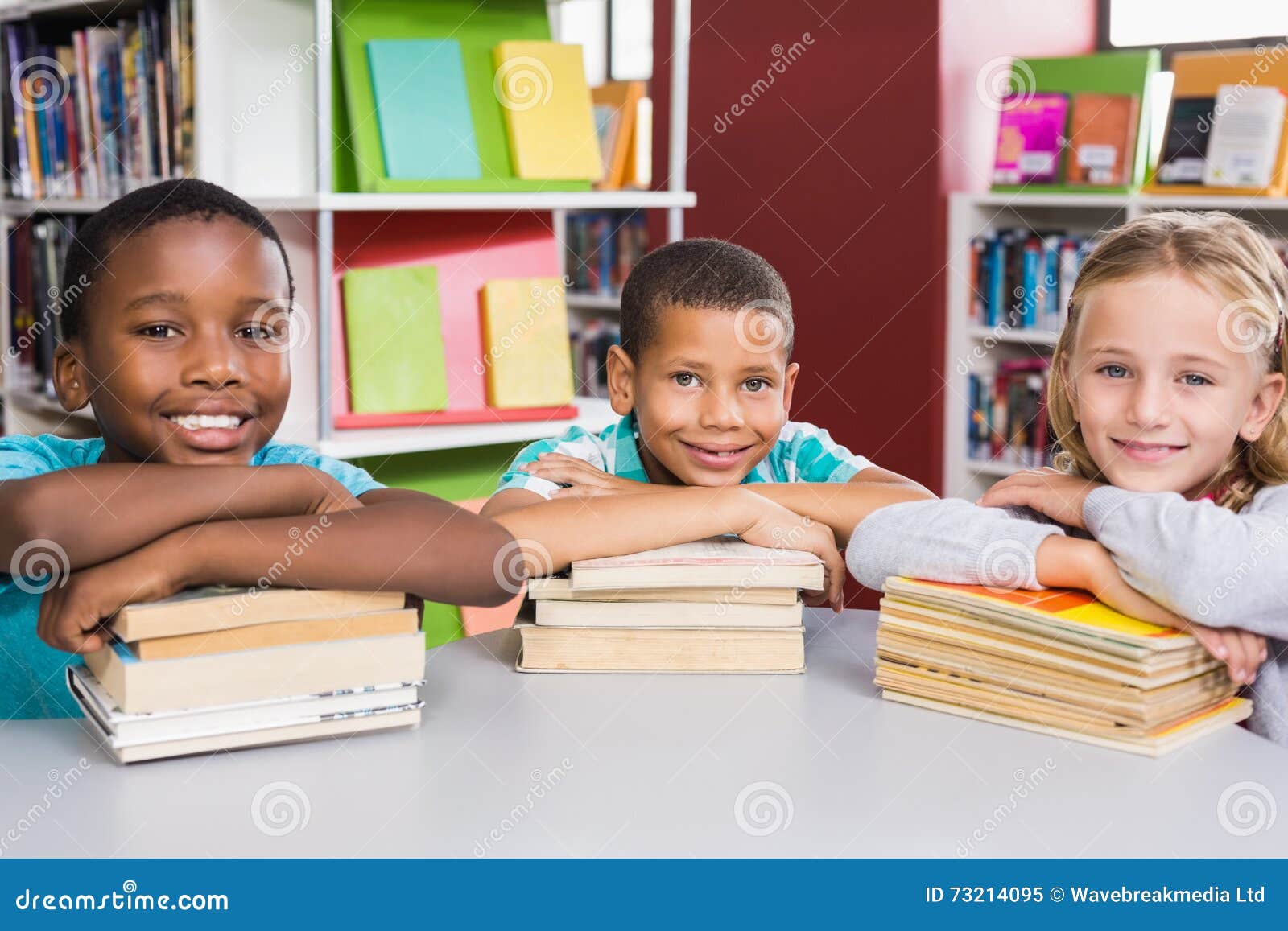 Portrait of Kids in Library Stock Image - Image of innocence, friend ...