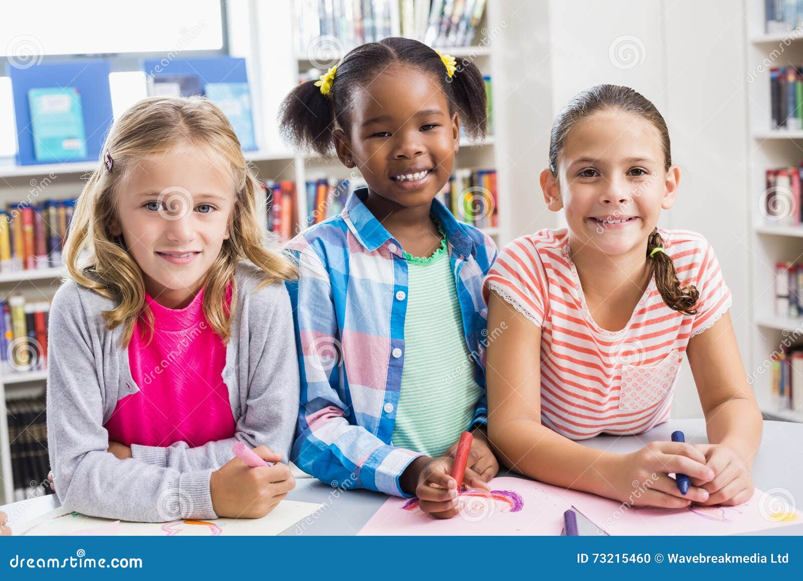 Portrait of Kids in Library Stock Photo - Image of drawing, color: 73215460