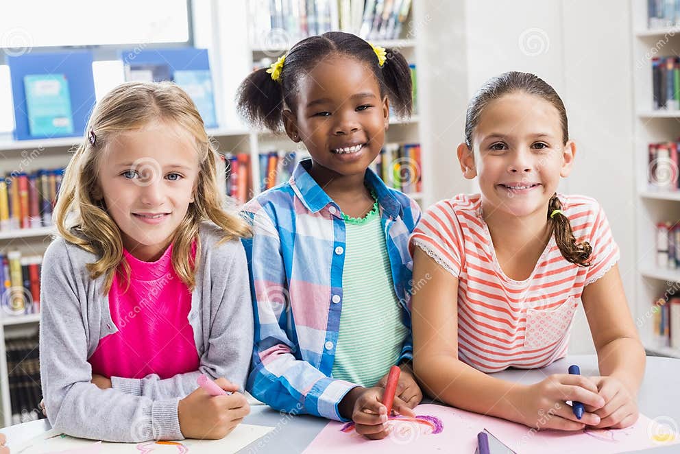 Portrait of Kids in Library Stock Photo - Image of drawing, color: 73215460