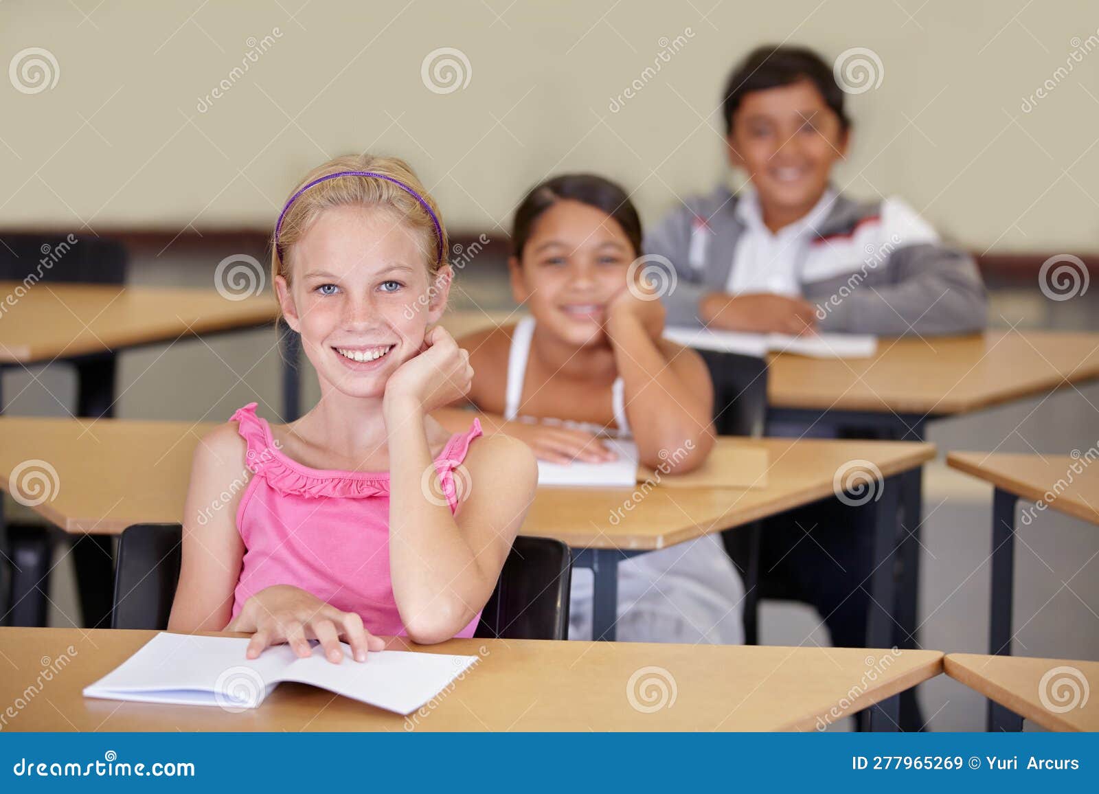 Portrait, Kids and Smile of Student in Classroom with Book, Ready To ...