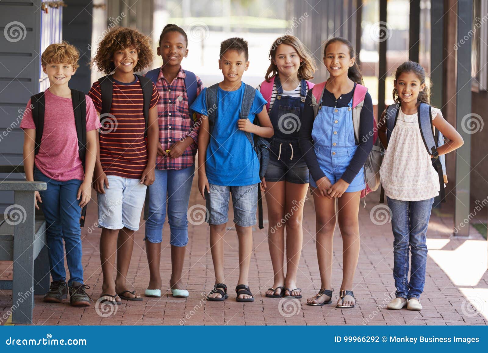 Portrait of Kids Standing in Elementary School Hallway Stock Photo ...