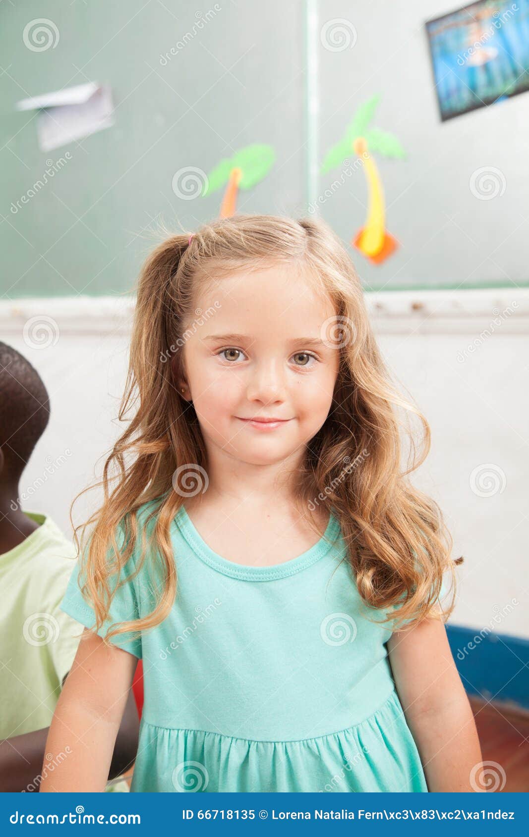 Portrait of a Kindergarten Girl Stock Image - Image of smiling, finger ...