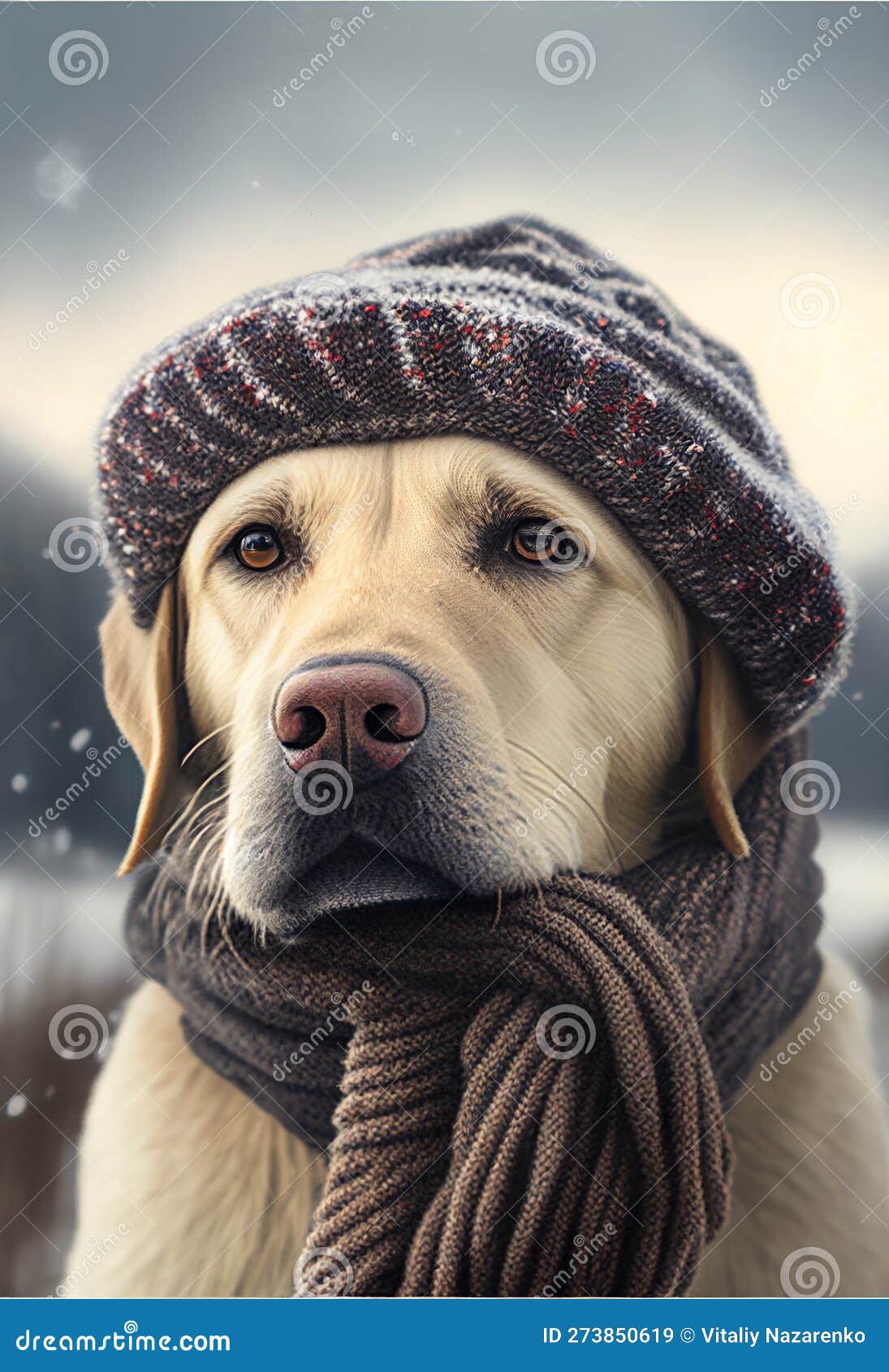 Portrait of a Labrador Dog in a Hat and Scarf. AI Generated Stock ...