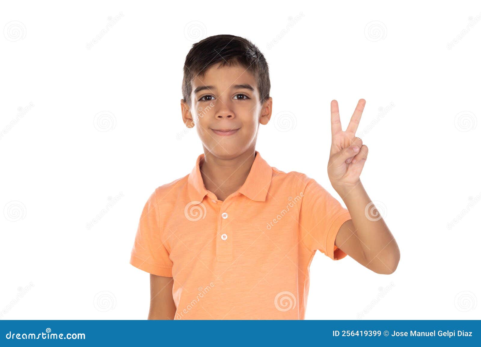 Portrait of Latin Child Making Victory Gesture Stock Image - Image of ...