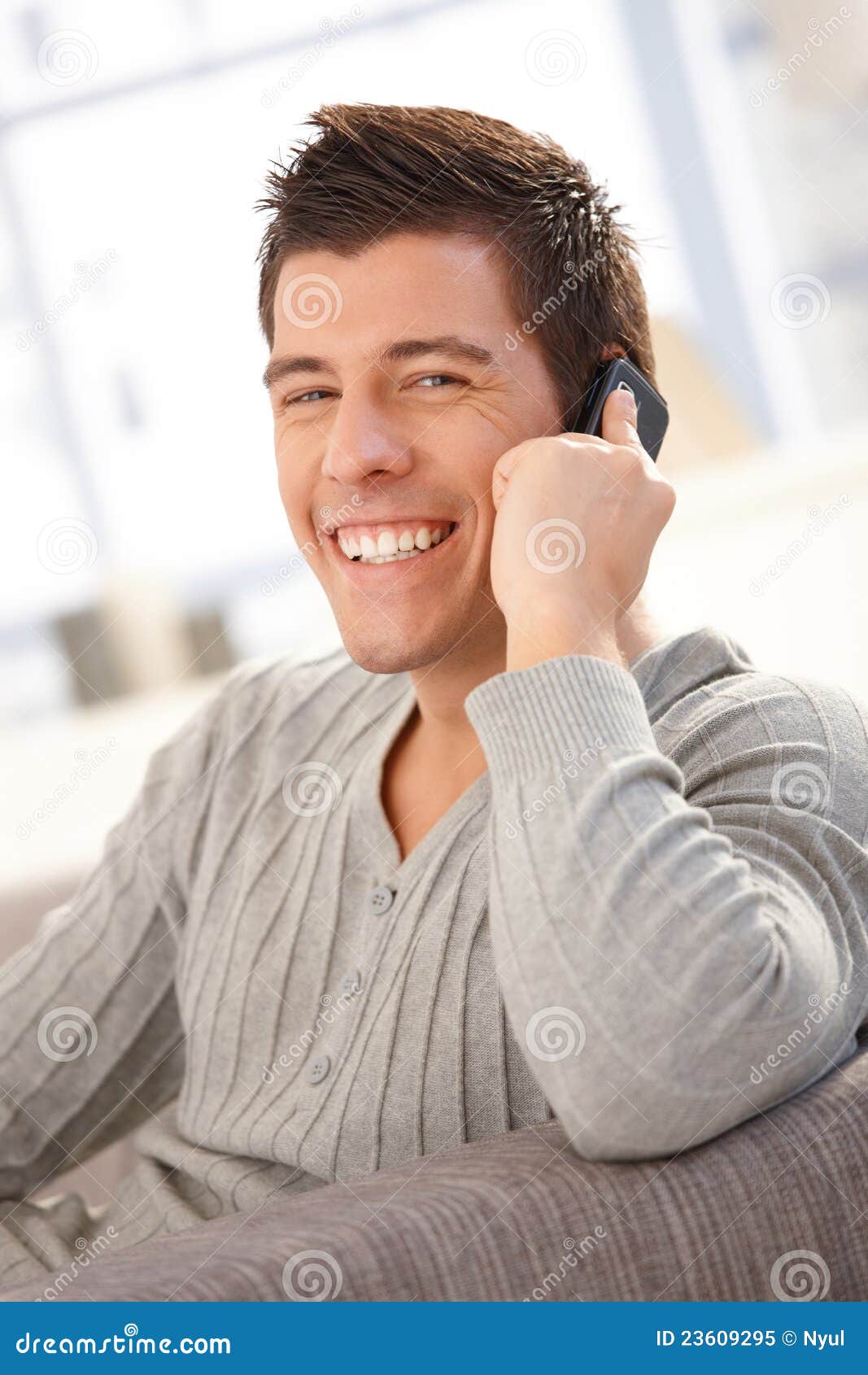 Portrait of Laughing Guy Speaking on Cellphone Stock Image - Image of ...