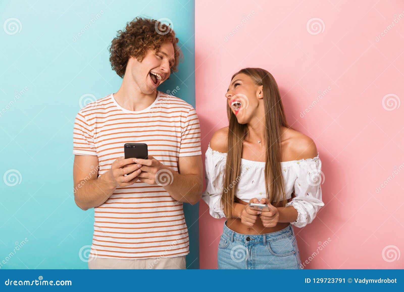 Portrait Of A Laughing Young Couple Stock Image Image Of Message