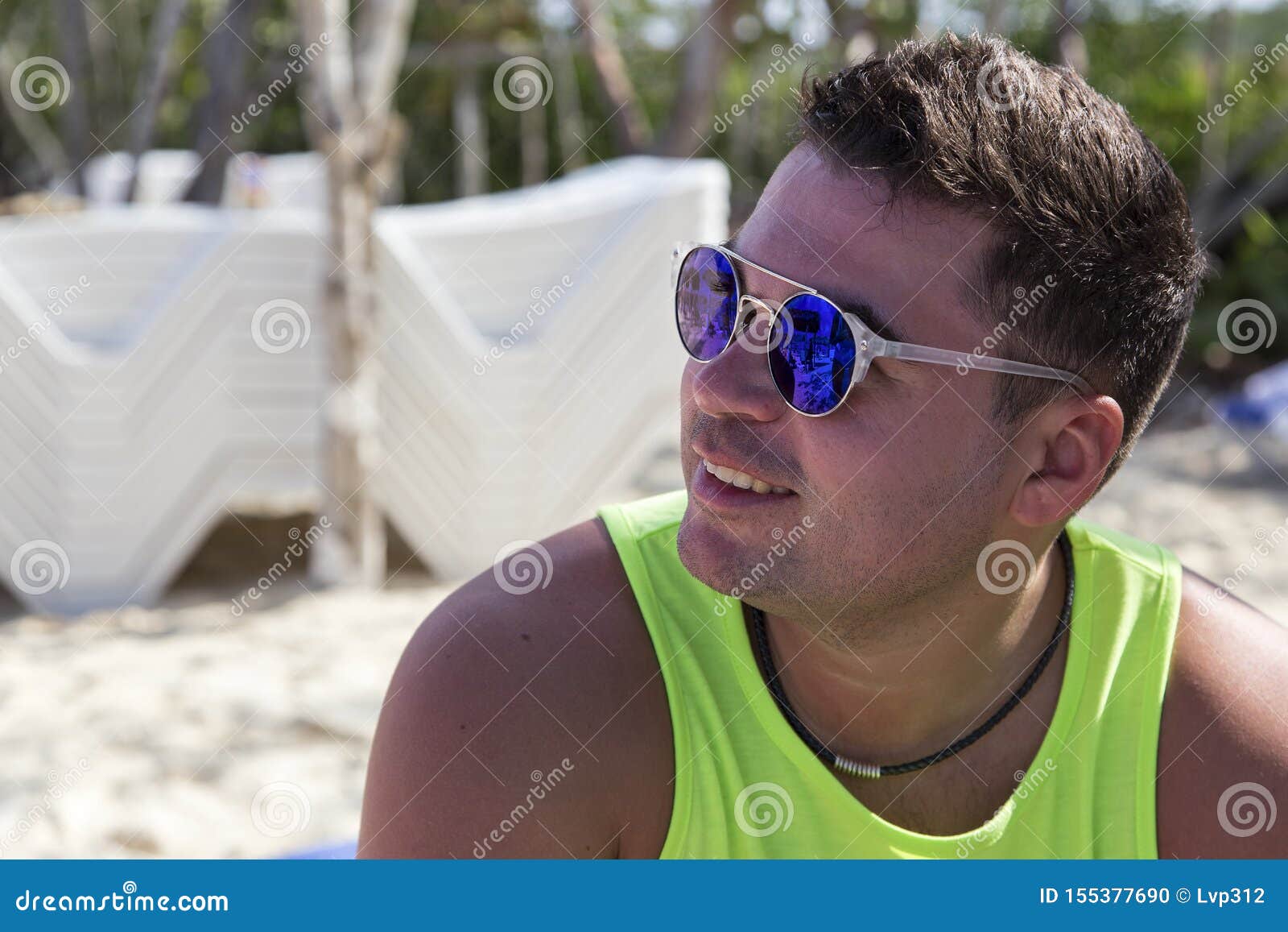 Portrait of a Lean Man Who Smiles and Looks To the Side. Stock Photo ...