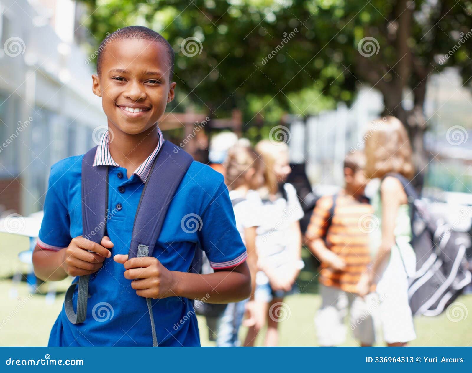 Portrait, Learning and Campus with Boy at School for Education ...