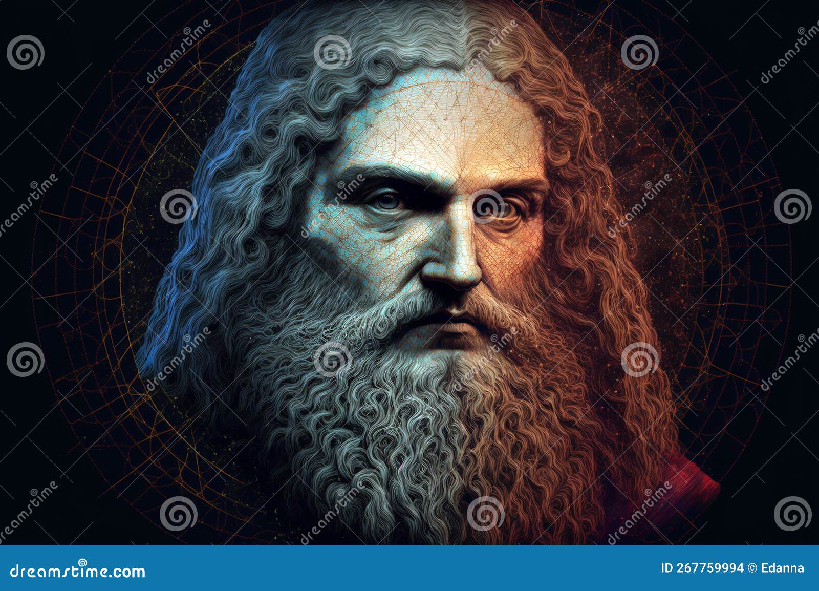 Portrait of Leonardo Da Vinci in an Intricate Pattern of Thin Lines ...