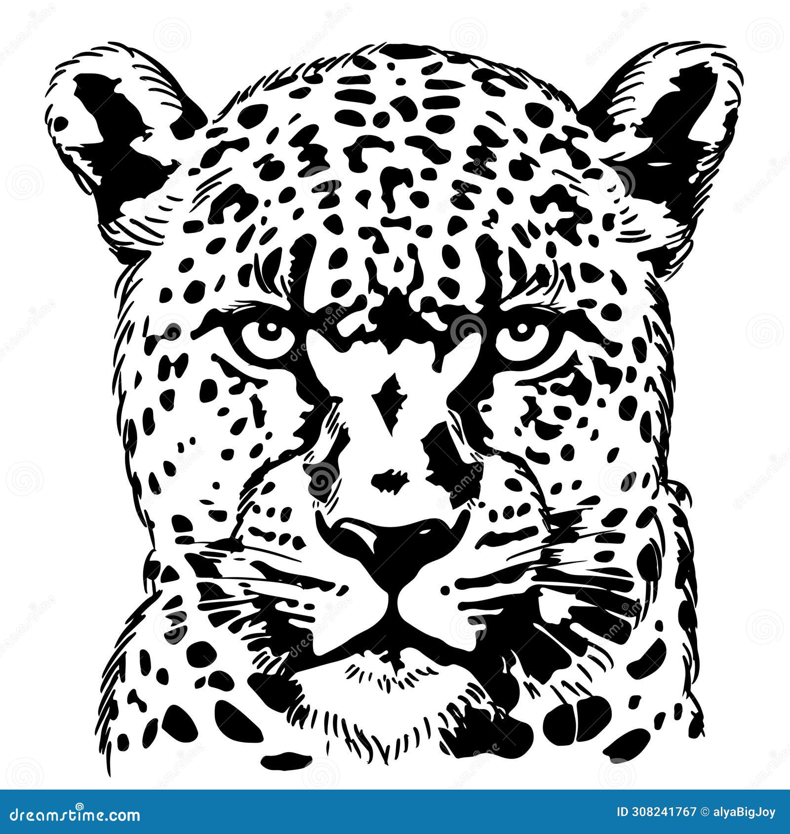 Portrait of Leopard, Hand-drawn Illustration Stock Vector ...
