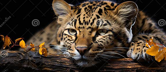 Portrait of a Leopard Lying on a Log Stock Illustration - Illustration ...