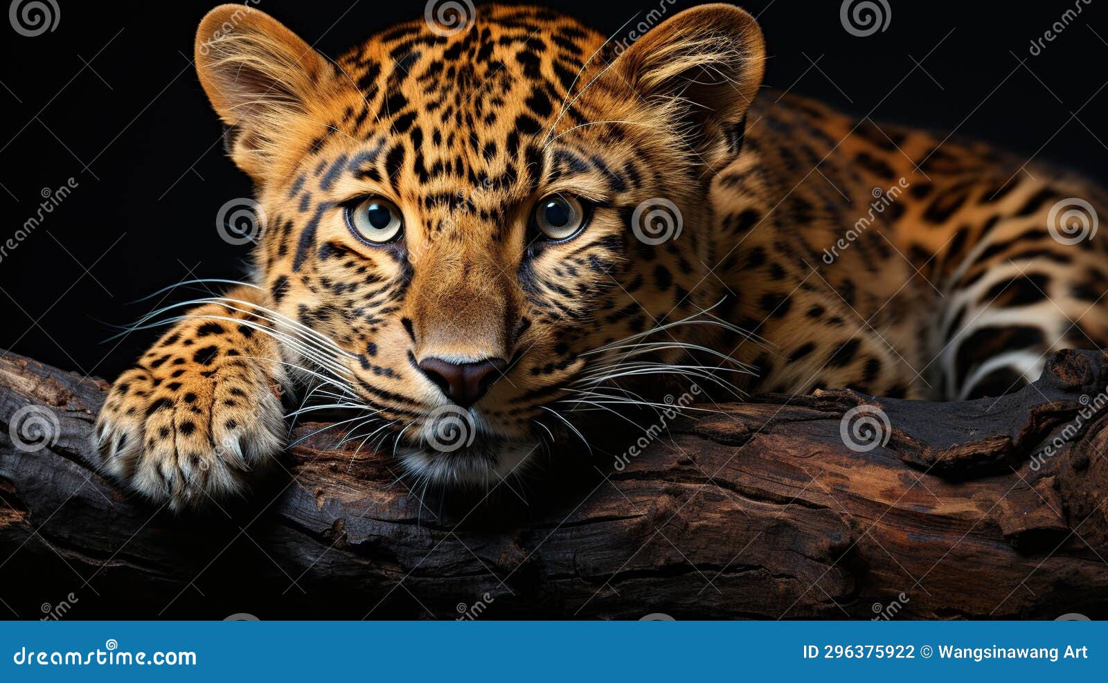 Portrait of a Leopard Lying on a Log Stock Illustration - Illustration ...