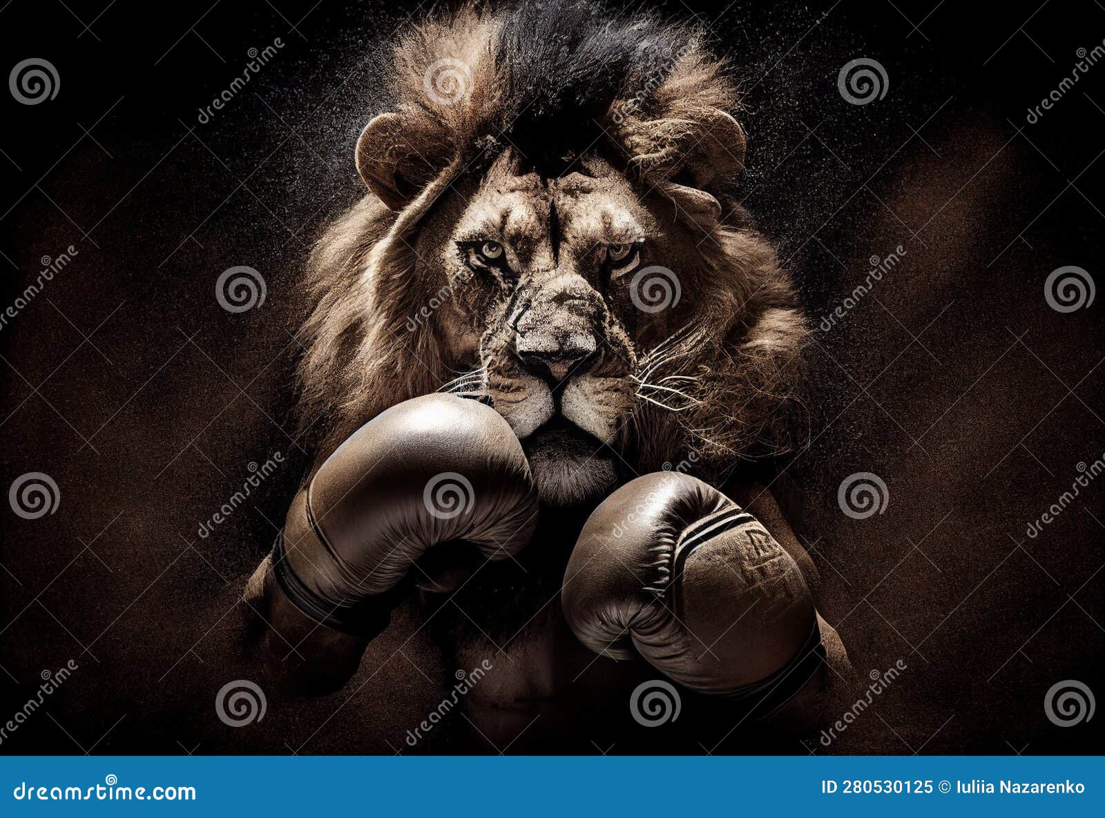 Portrait of a Lion with Boxing Gloves. AI Generated Stock Illustration ...