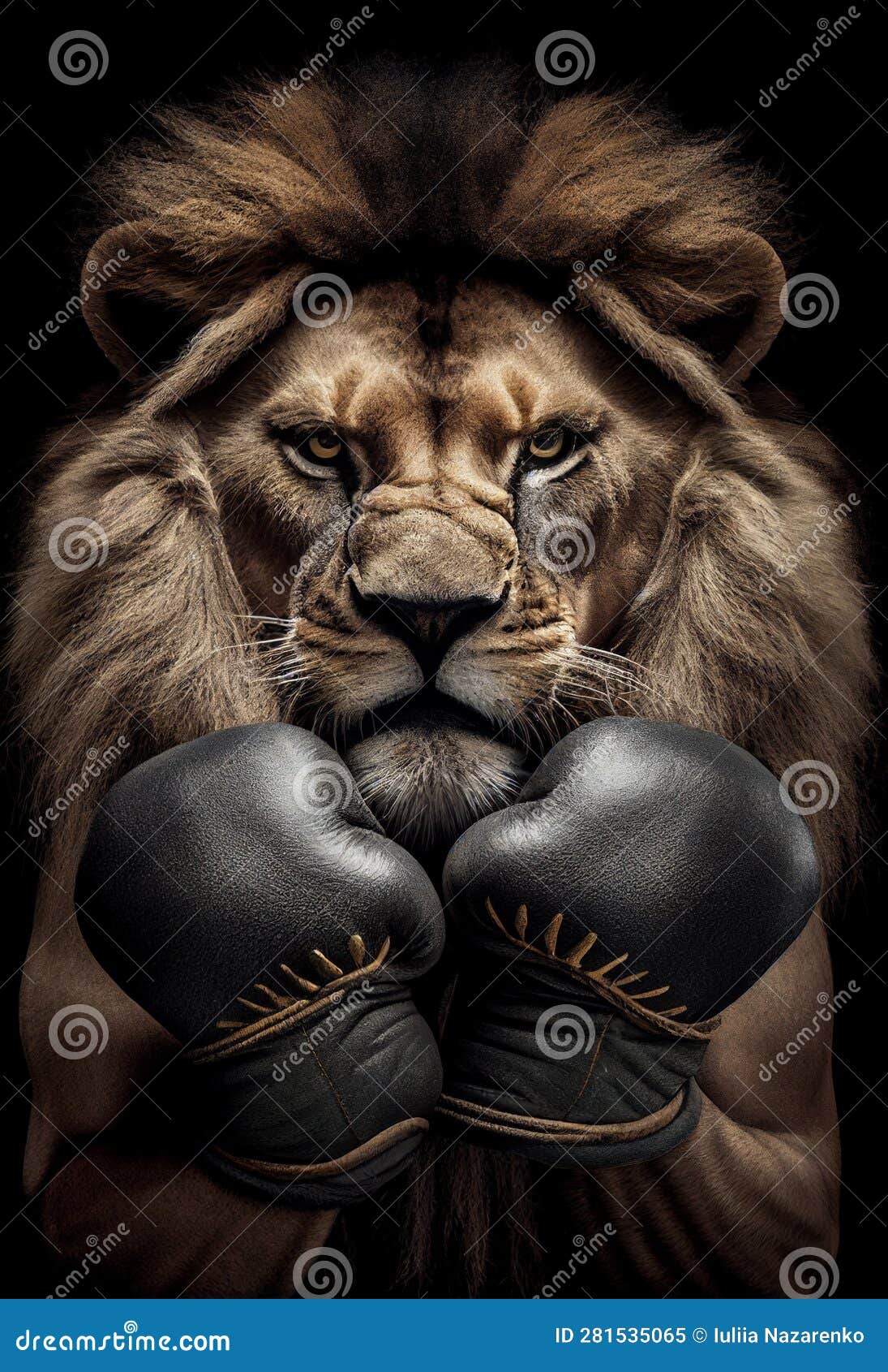 Portrait of a Lion with Boxing Gloves. AI Generated Stock Illustration ...