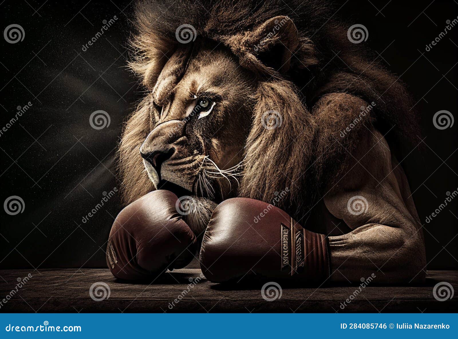 Portrait of a Lion with Boxing Gloves. AI Generated Stock Photo - Image ...