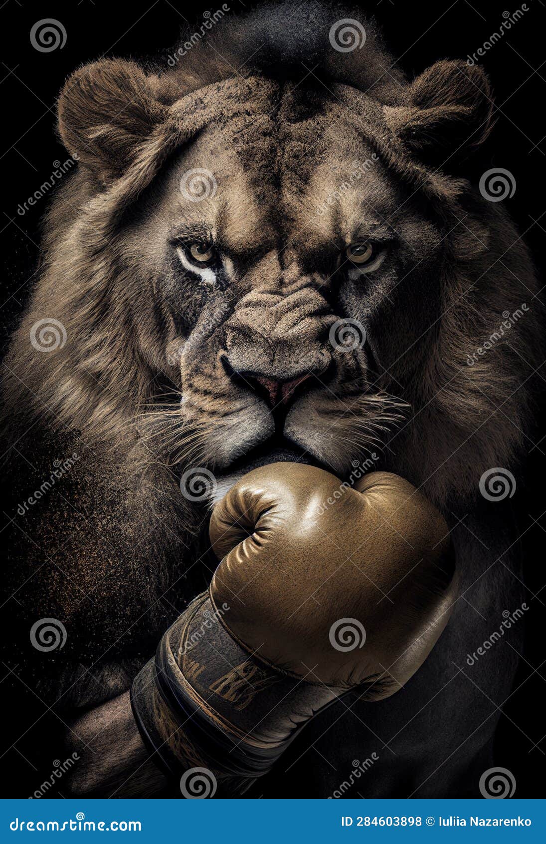 Portrait of a Lion with Boxing Gloves. AI Generated Stock Illustration ...