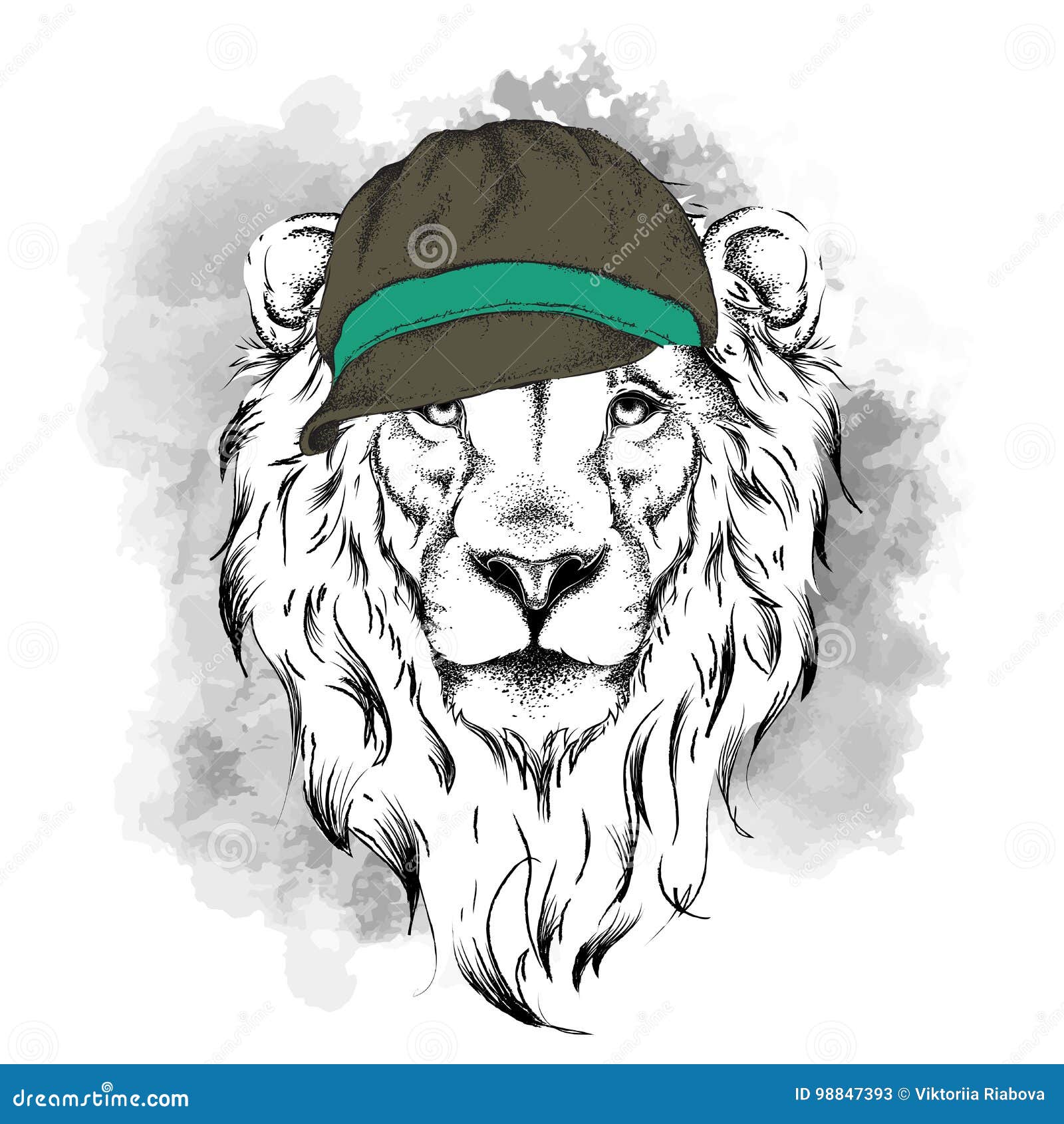 Portrait of Lion in Cap. Vector Illustration. Stock Vector ...