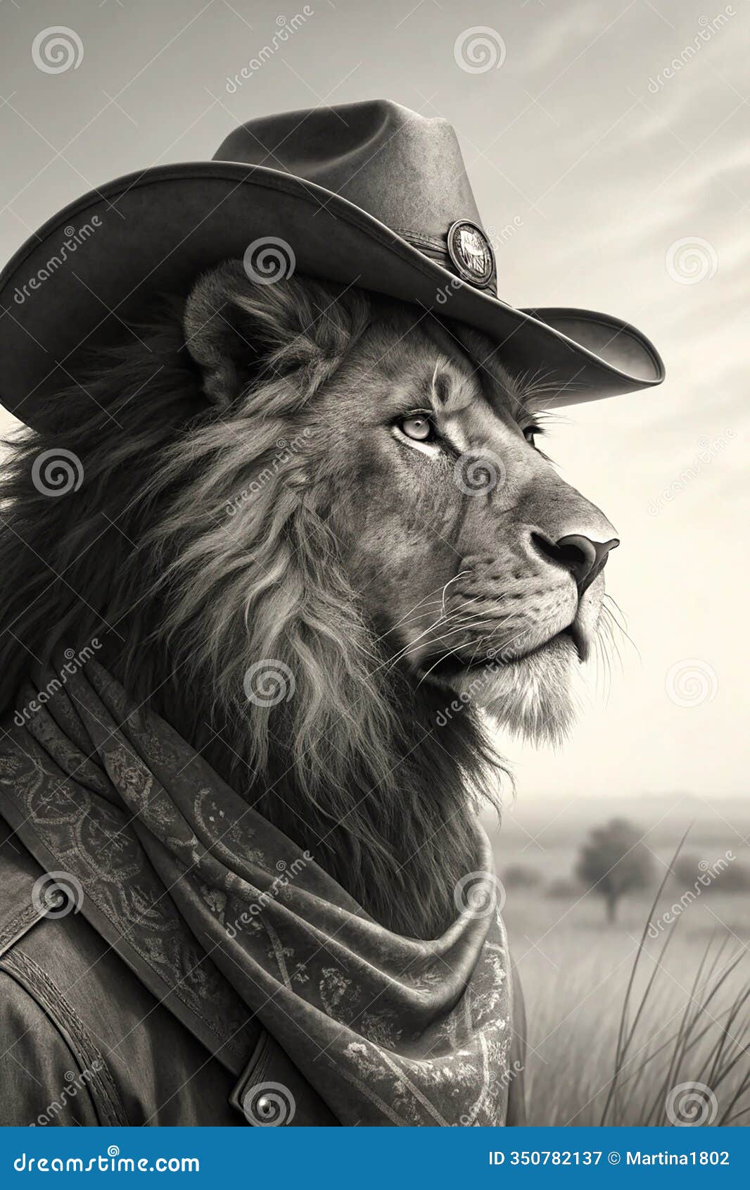 Lion in cowboy style stock illustration. Illustration of west - 350782137