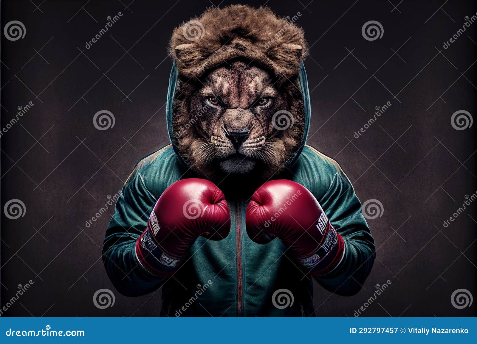 Portrait of a Lion in a Tracksuit and Boxing Gloves. AI Generated ...