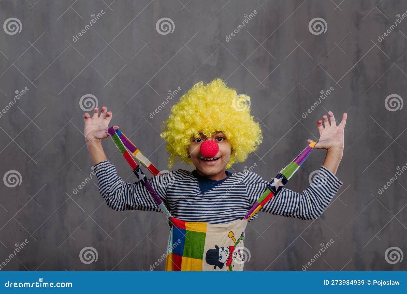 Portrait of Little Boy in Clown Costume. Stock Image - Image of curly ...