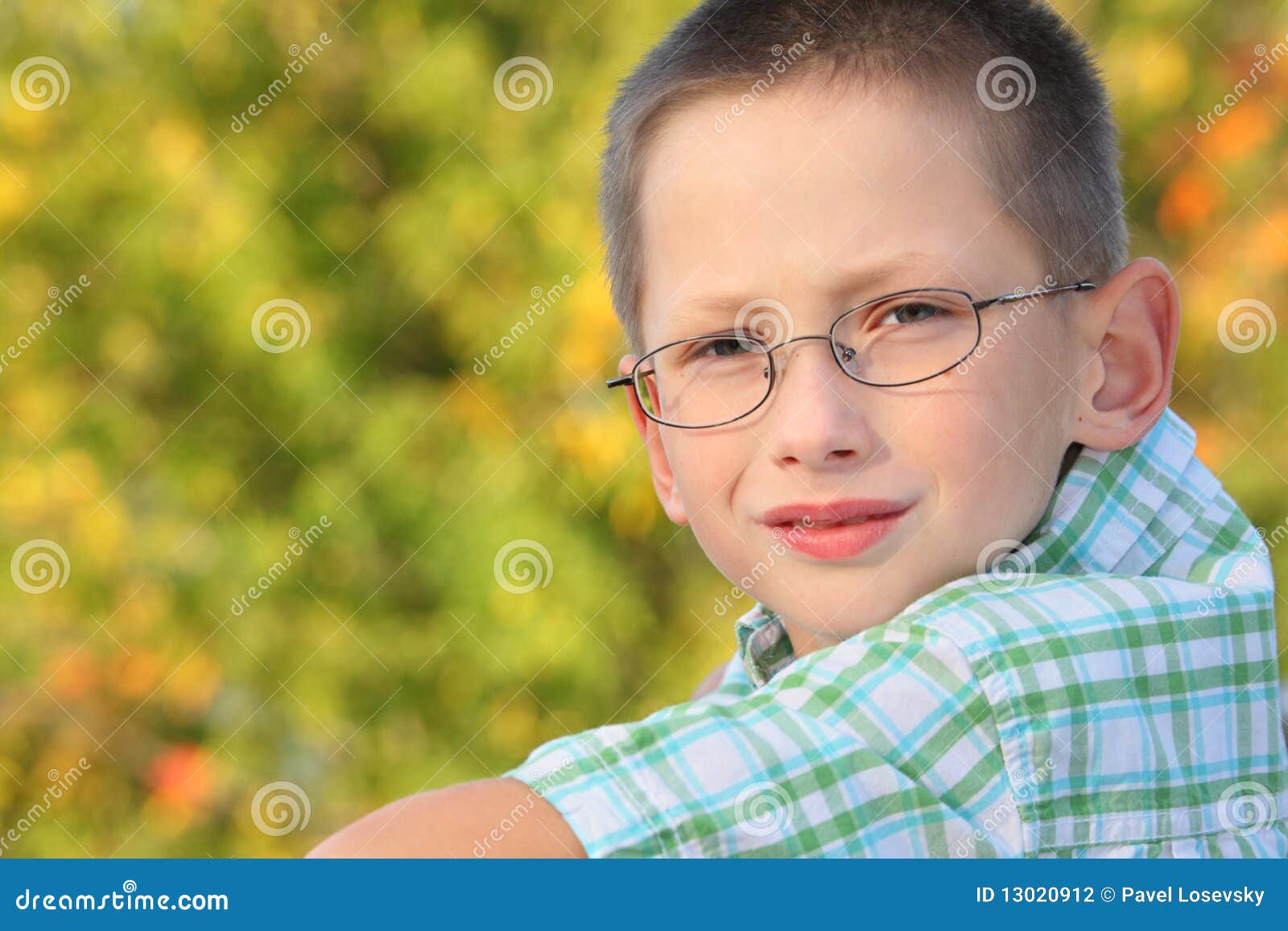 Portrait of Little Boy in Early Fall Park Stock Photo - Image of ...
