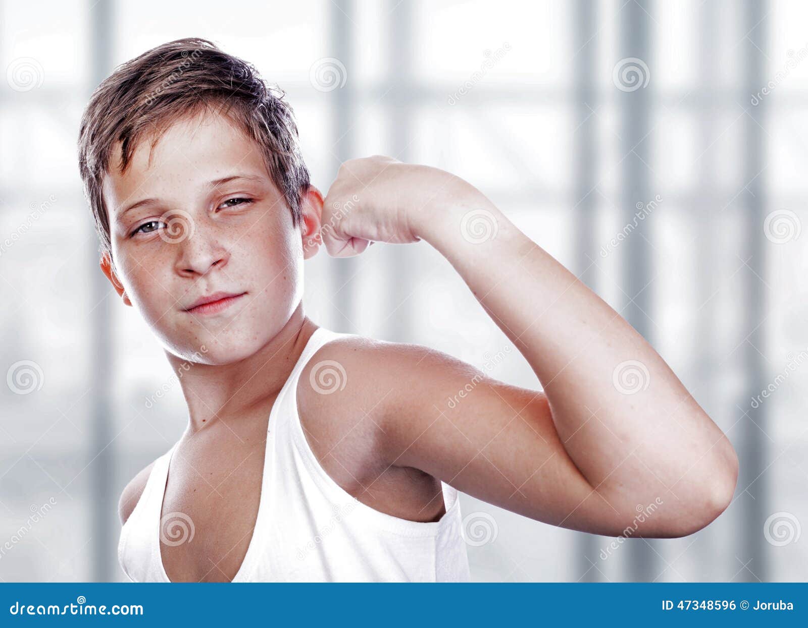 Portrait of Little Boy Flexing Biceps Stock Photo - Image of human ...
