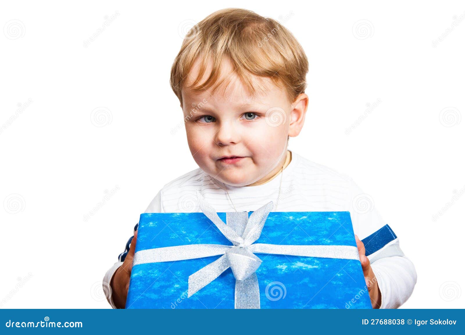 Portrait of the Little Boy with a Gift Stock Photo - Image of blond ...