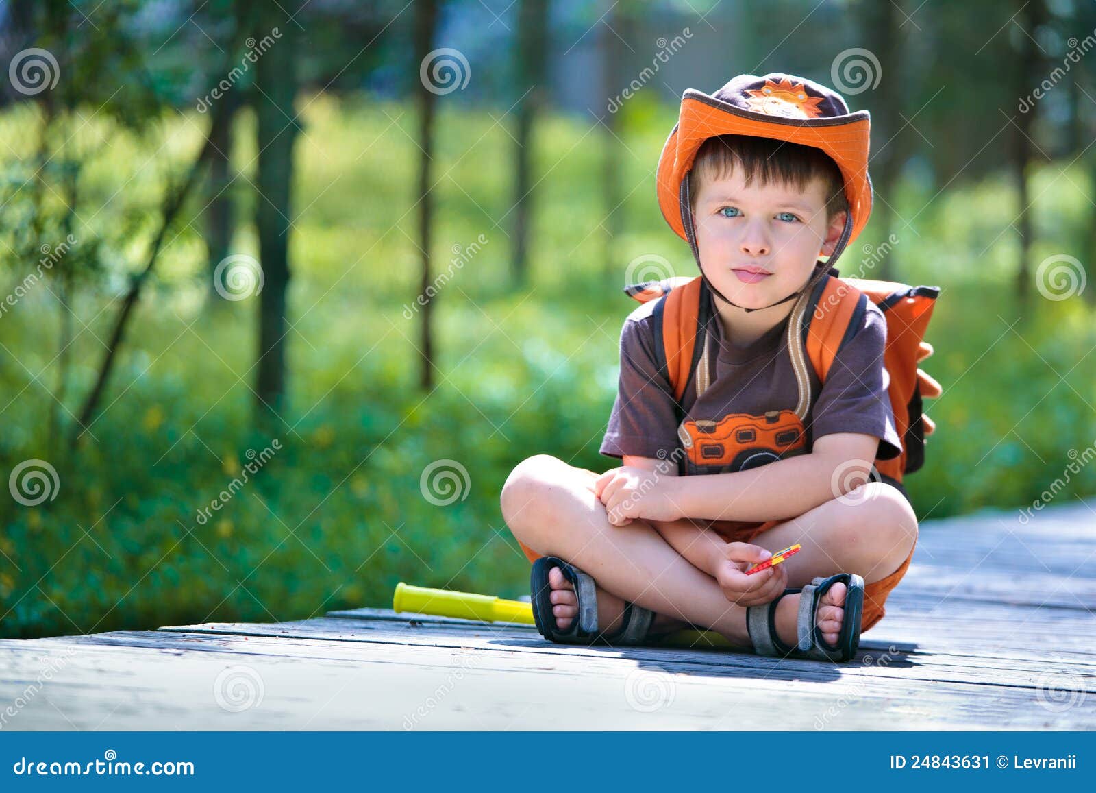 Portrait of a Little Boy in Summer Forest Stock Image - Image of green ...
