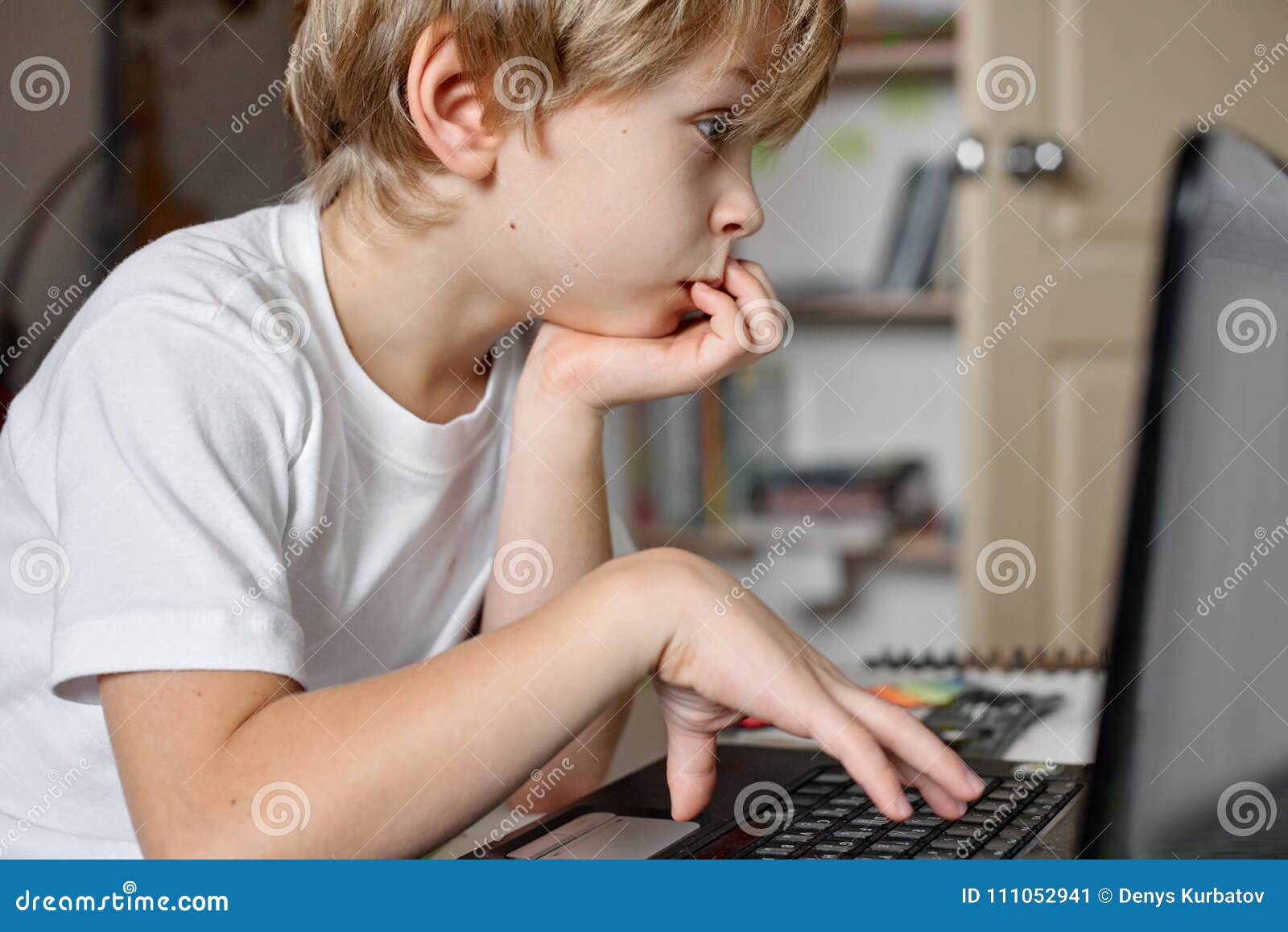 Working boy with laptop stock image. Image of lifestyle - 111052941