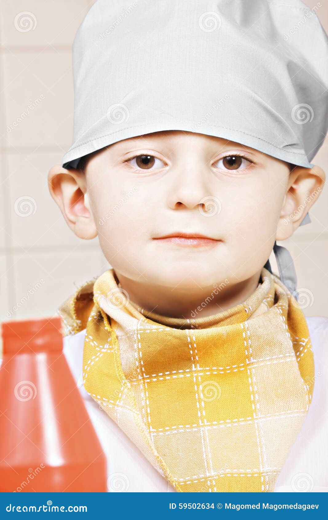 Portrait of little cook stock photo. Image of bottle - 59502634