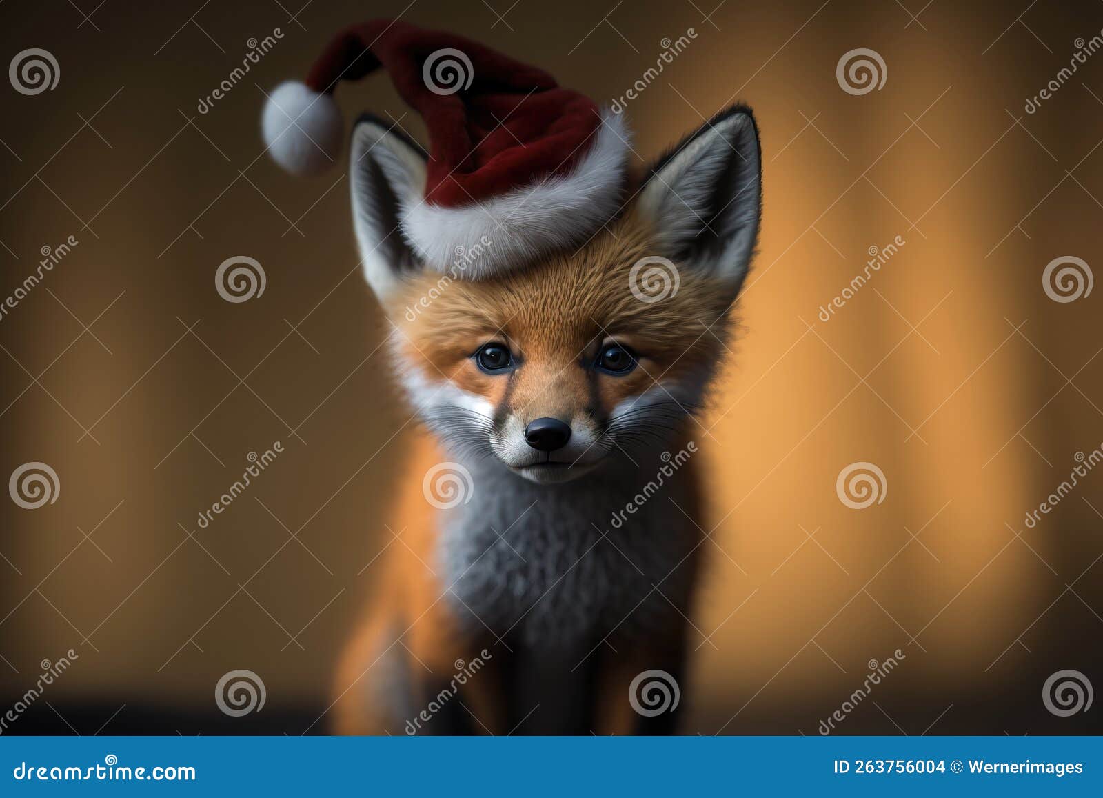 Portrait of a Little Fox with Santa Hat Stock Illustration ...