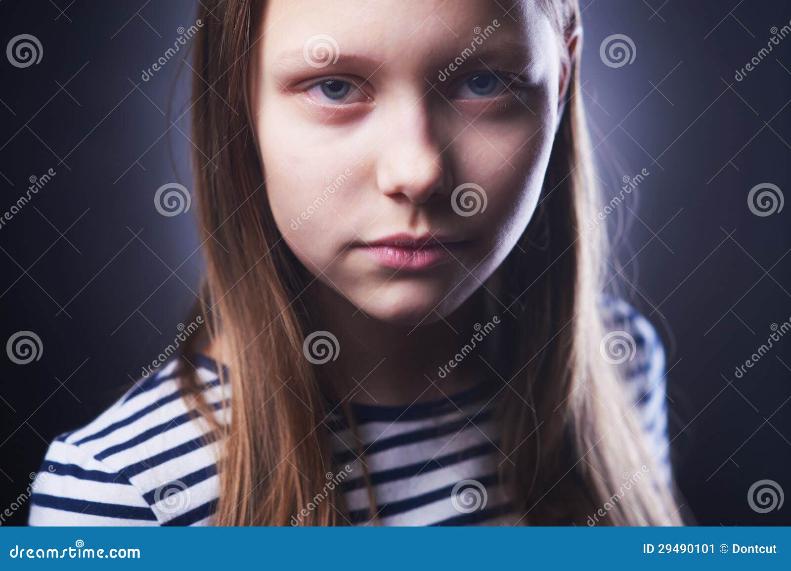 Portrait of a Little Girl with Evil Face Stock Image - Image of ...