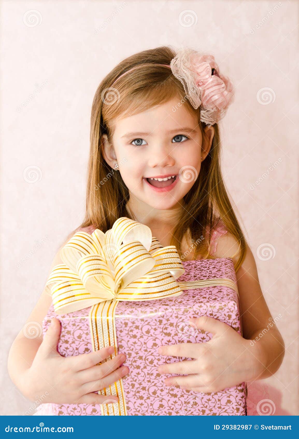 Portrait of Little Girl with Gift Box Stock Image - Image of birthday ...