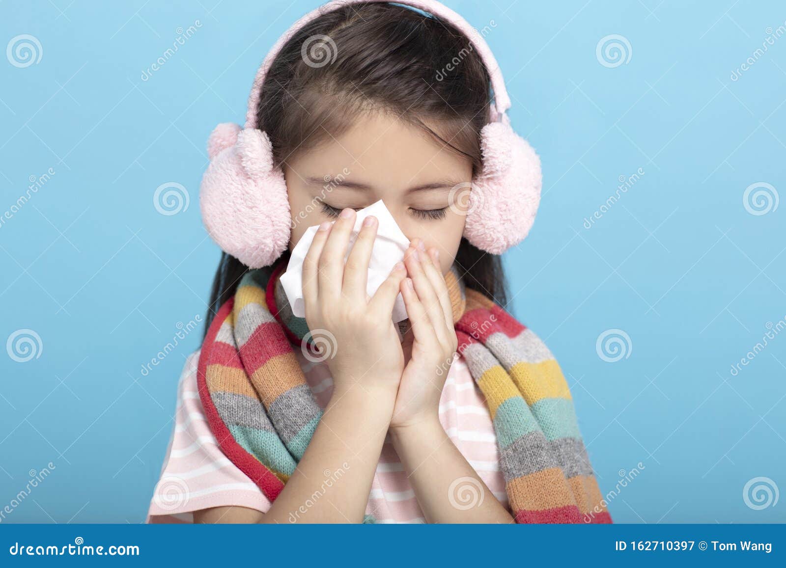 Portrait of Little Girl Having a Flu Stock Image - Image of blue ...