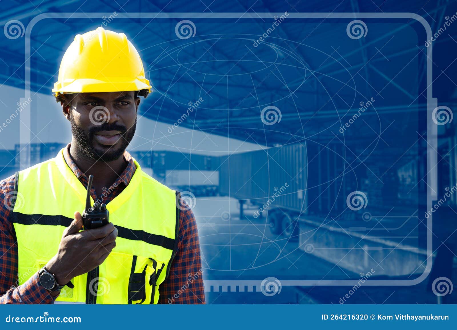 Portrait Logistics Industry Engineer Worker with Cargo Shipping Dock ...