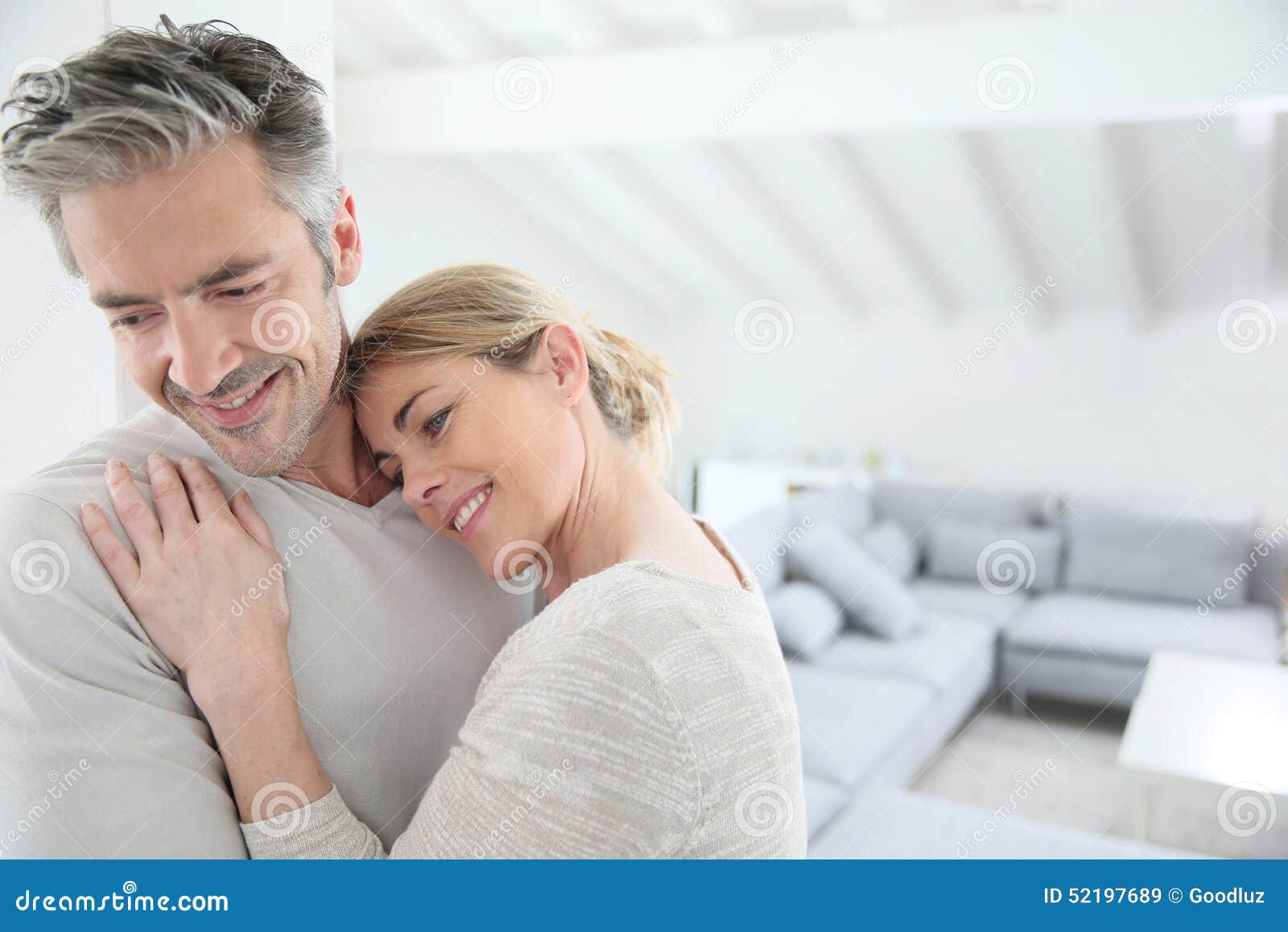 Portrait of Loving Couple Hugging Stock Image - Image of married, grey ...