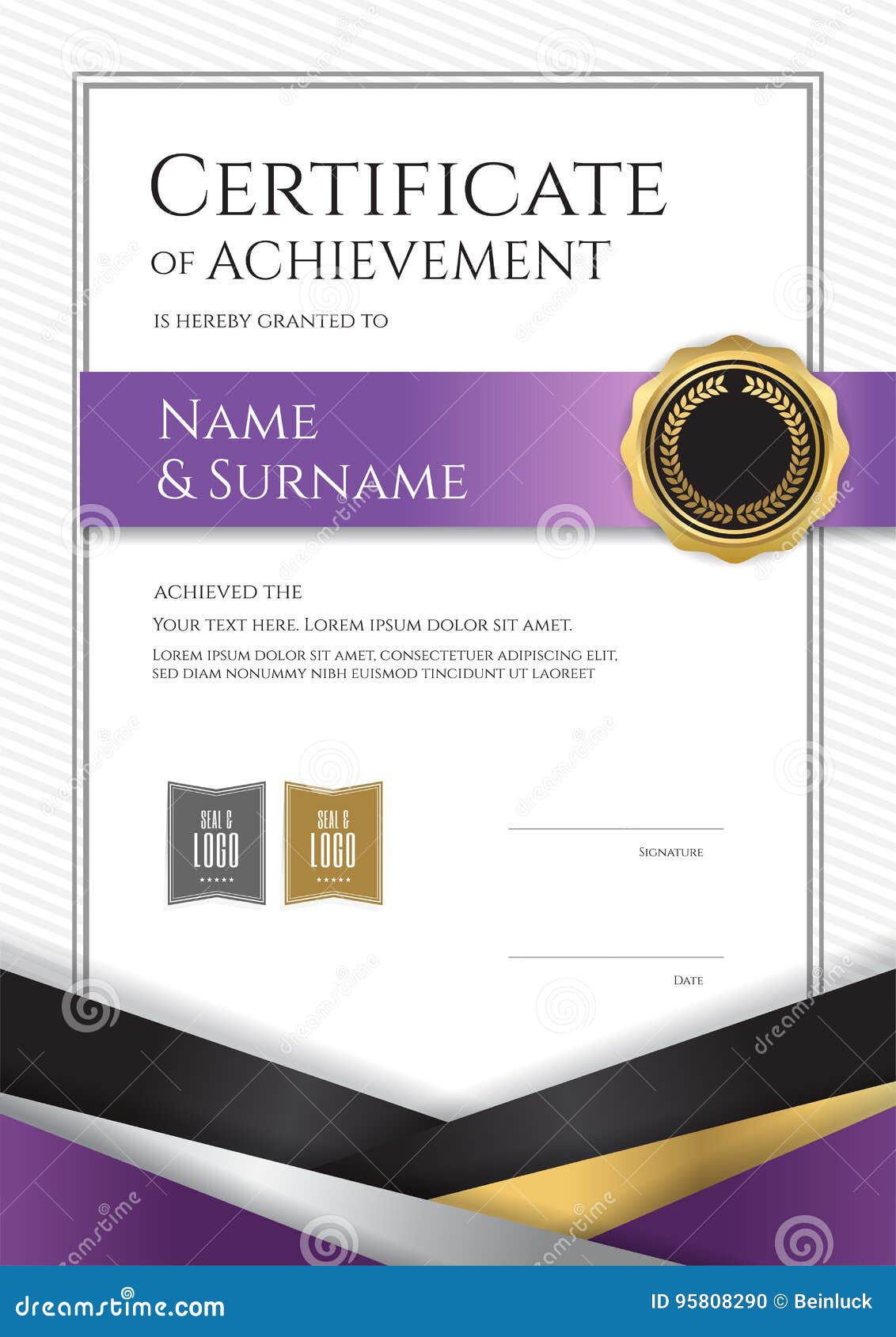 Portrait Luxury Certificate Template with Elegant Border Frame, Stock ...