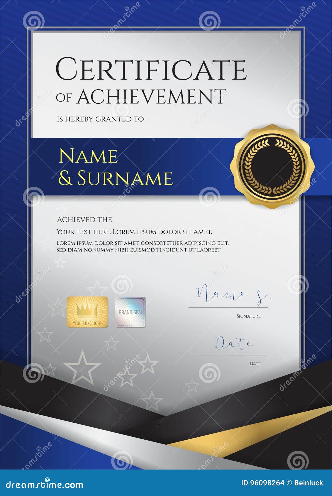 Portrait Luxury Certificate Template with Elegant Border Frame, Stock ...