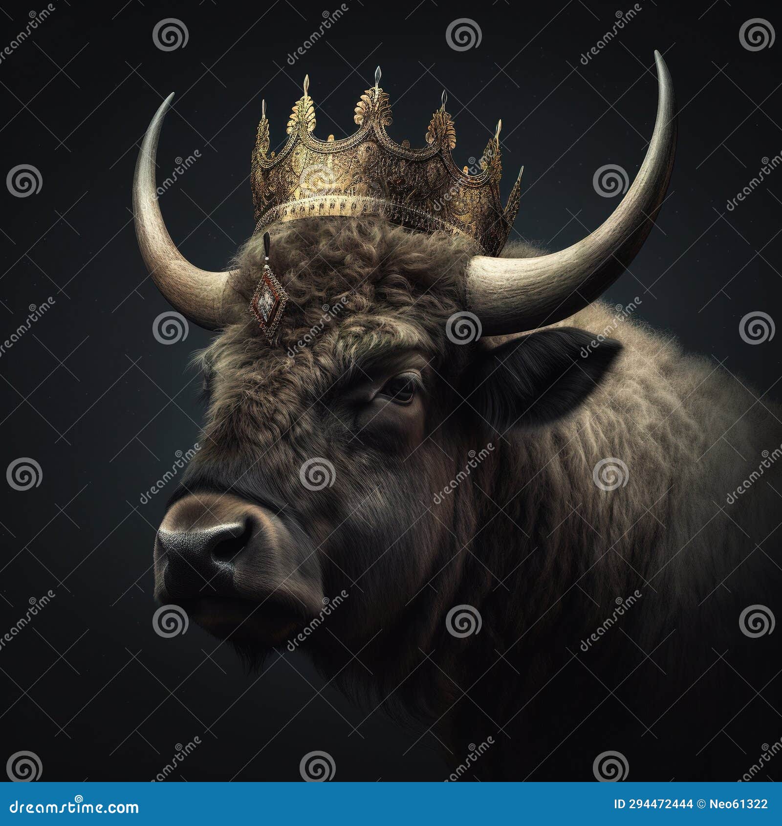 Portrait of a Majestic Bison with a Crown Generative AI Stock ...