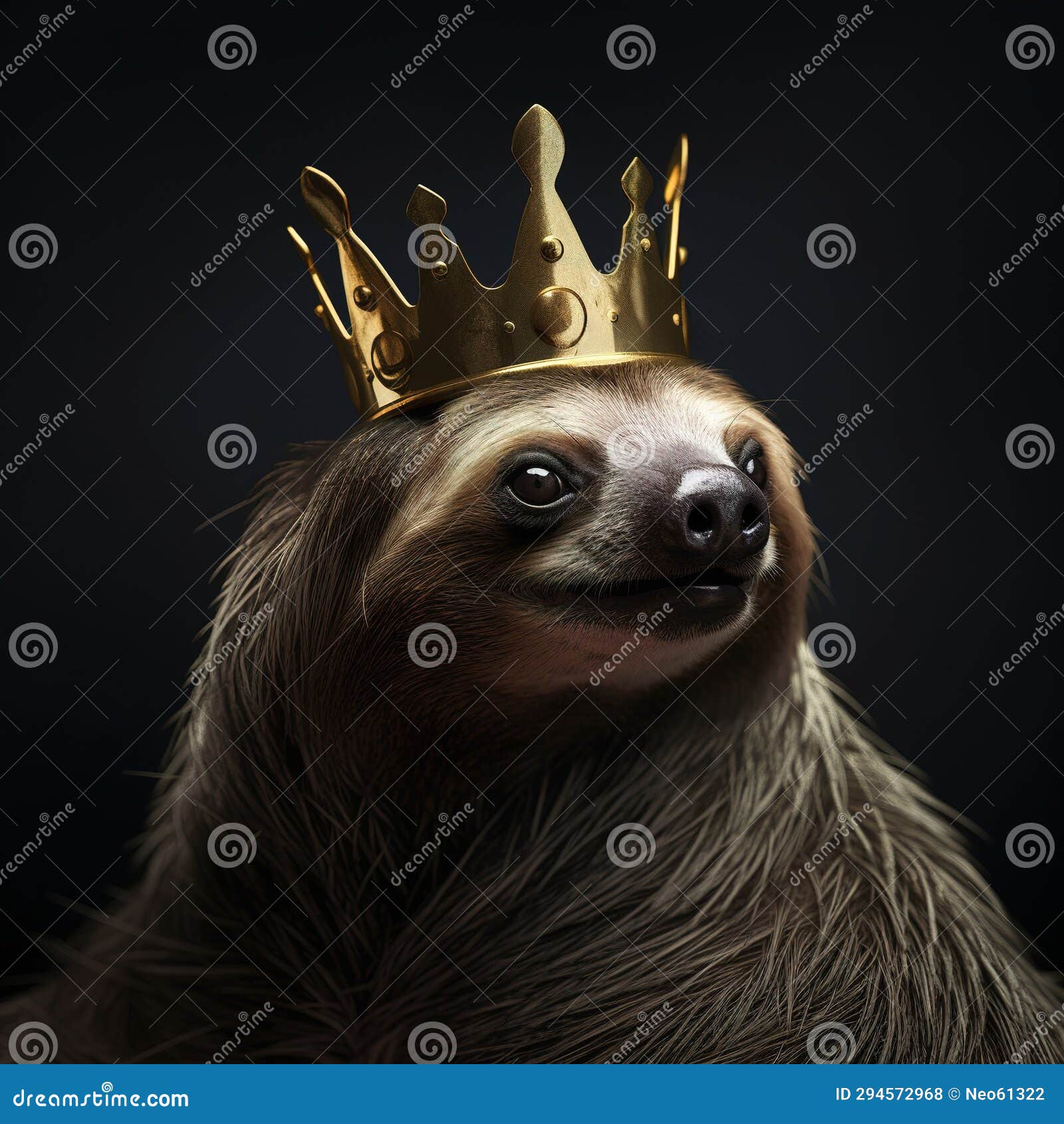 Portrait of a Majestic Sloth with a Crown Generative AI Stock ...