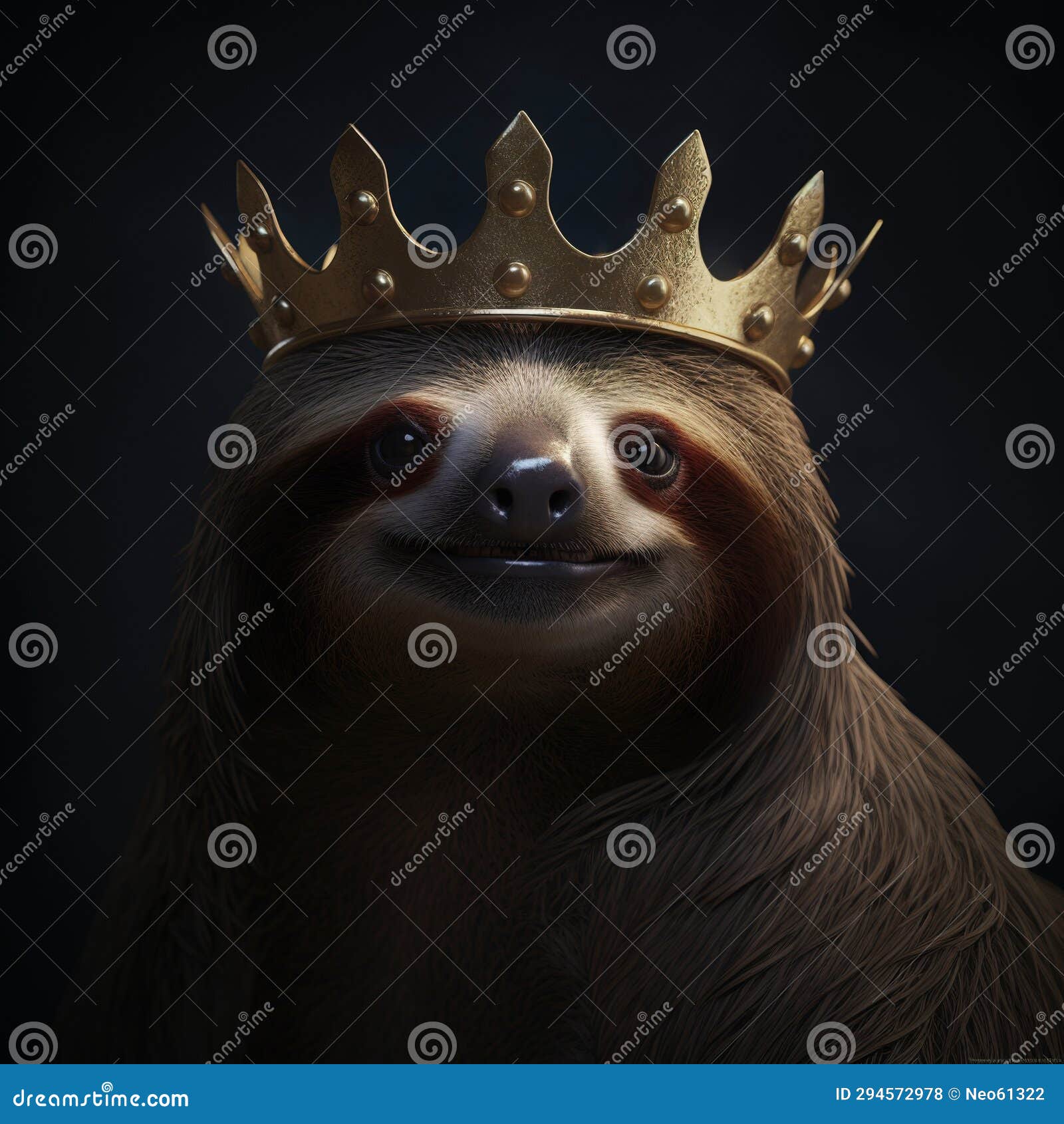 Portrait of a Majestic Sloth with a Crown Generative AI Stock ...