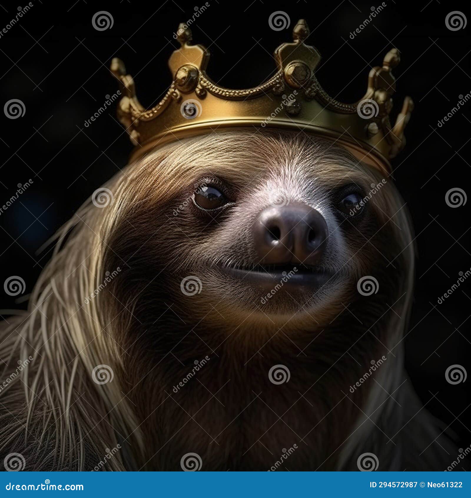 Portrait of a Majestic Sloth with a Crown Generative AI Stock ...