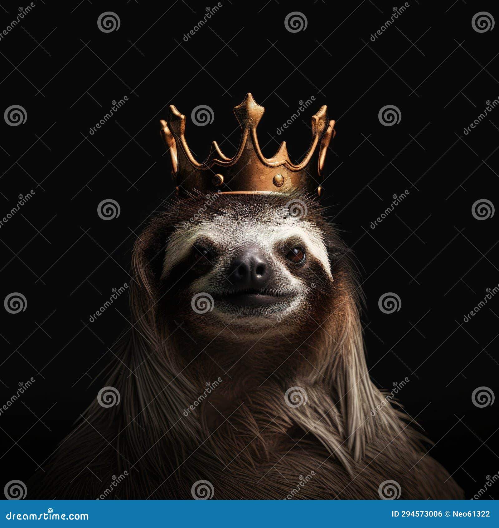Portrait of a Majestic Sloth with a Crown Generative AI Stock ...