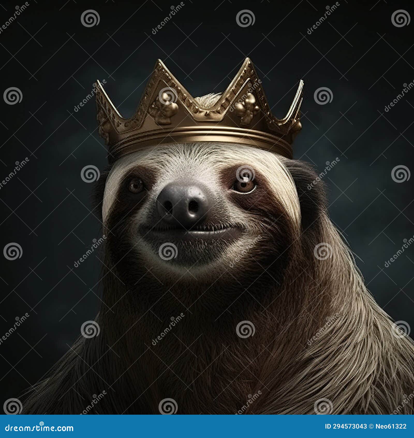 Portrait of a Majestic Sloth with a Crown Generative AI Stock ...