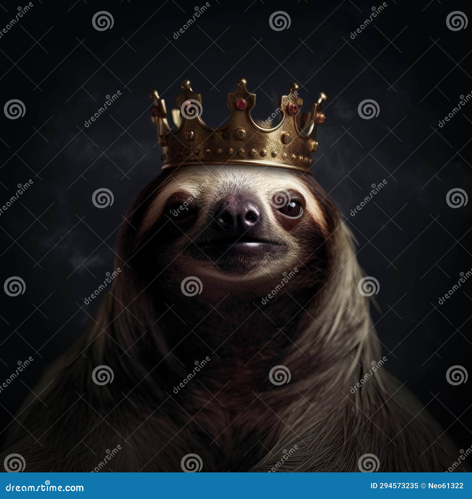 Portrait of a Majestic Sloth with a Crown Generative AI Stock ...