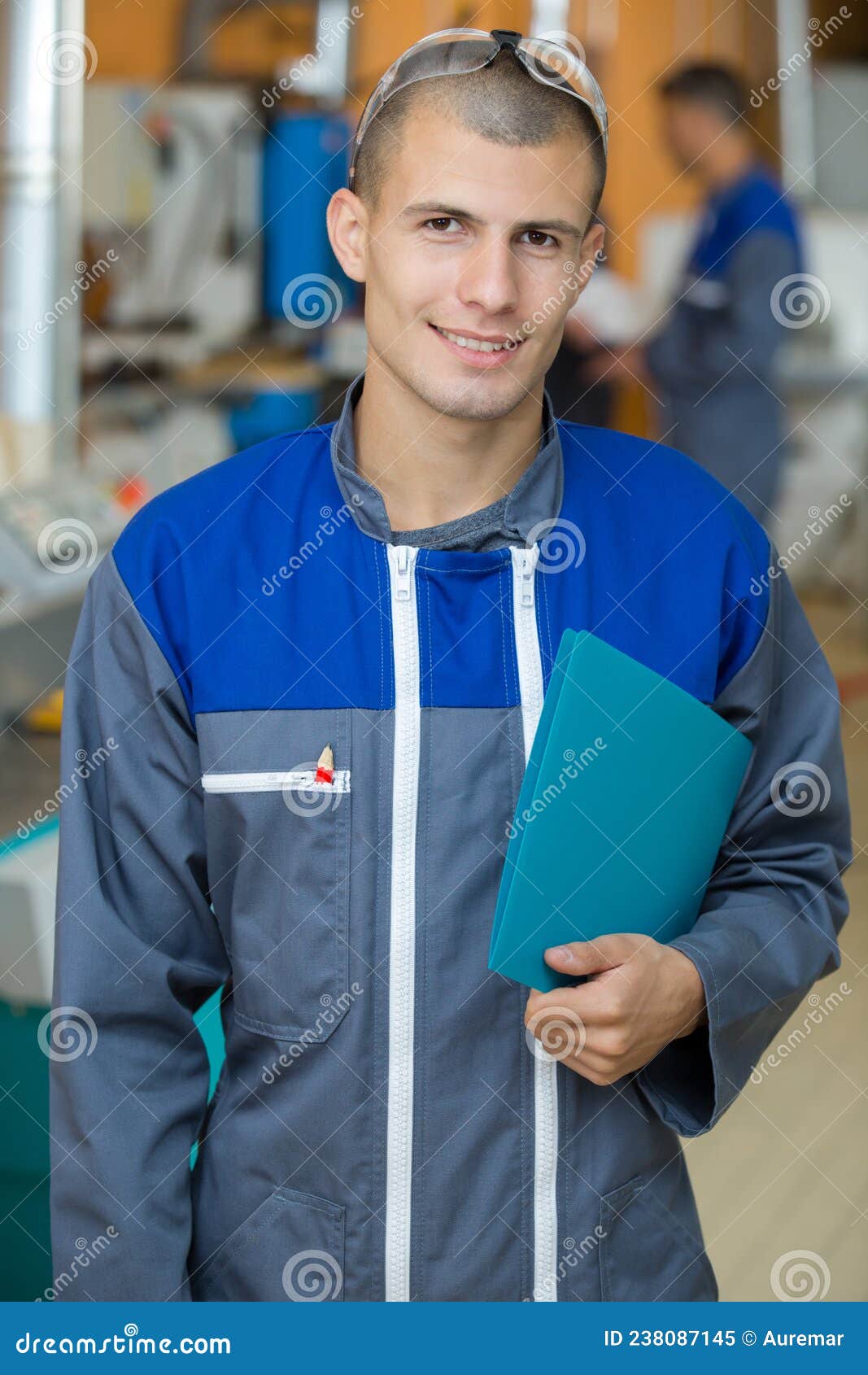 Portrait Male Apprentice in Factory Stock Image - Image of happy ...