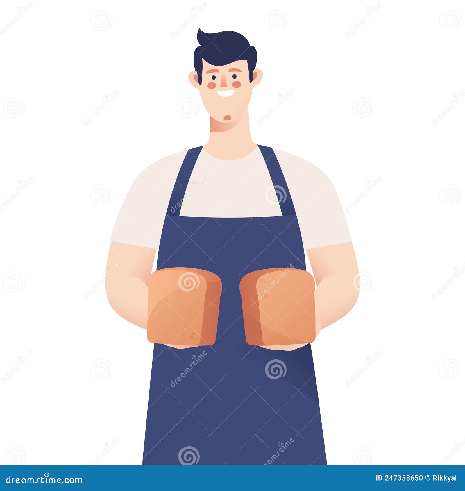 Male Baker Baking Bread In Brick Oven In Flat Vector Illustration ...