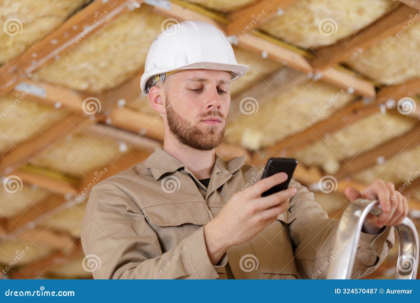 Portrait Male Construction Worker on Phone Stock Image - Image of ...