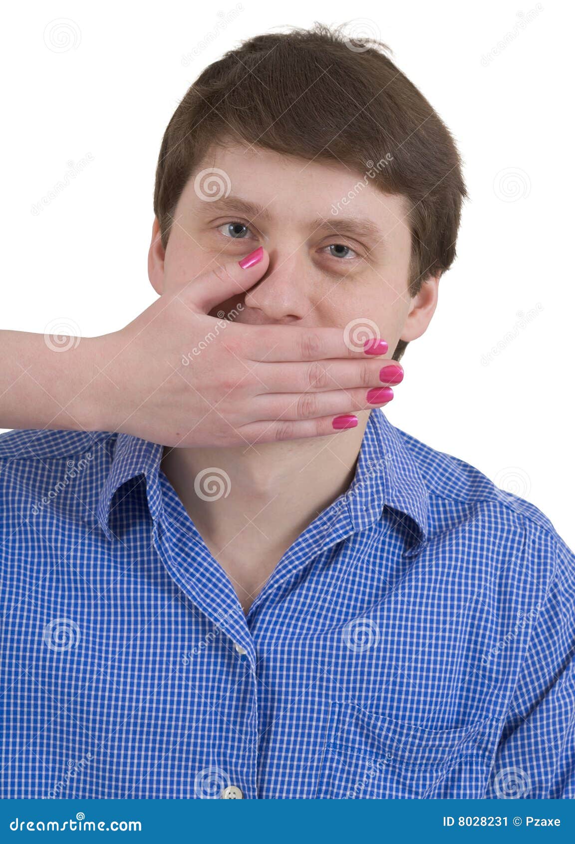 Portrait Male with Covered Mouth Stock Image - Image of adult, human ...